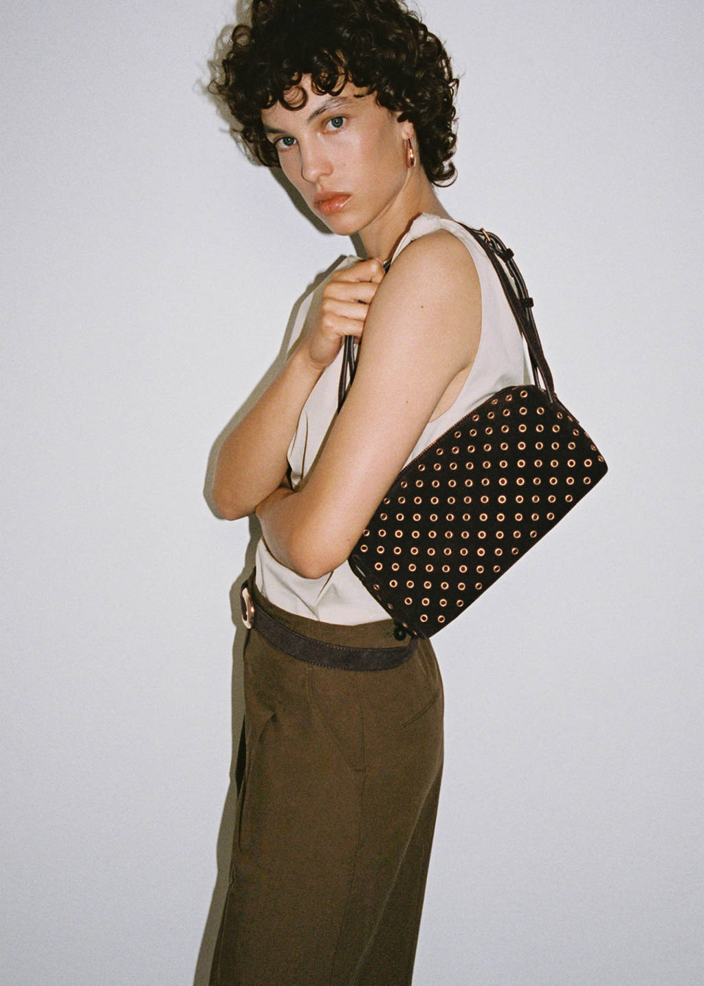 Suede shoulder bag with eyelets - Women | MANGO OUTLET USA