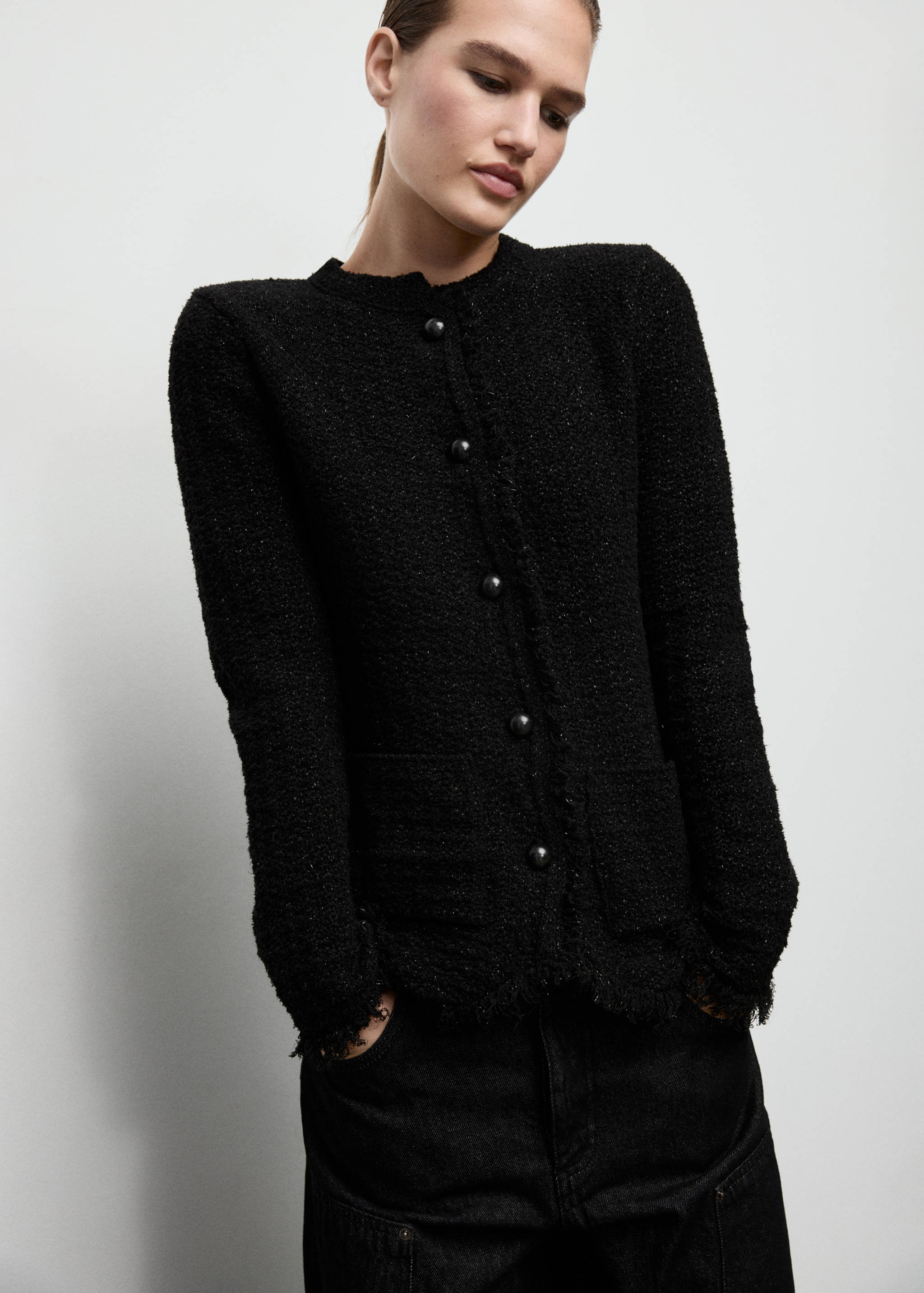 Tweed cardigan with frayed trims - Women | MANGO OUTLET United Kingdom