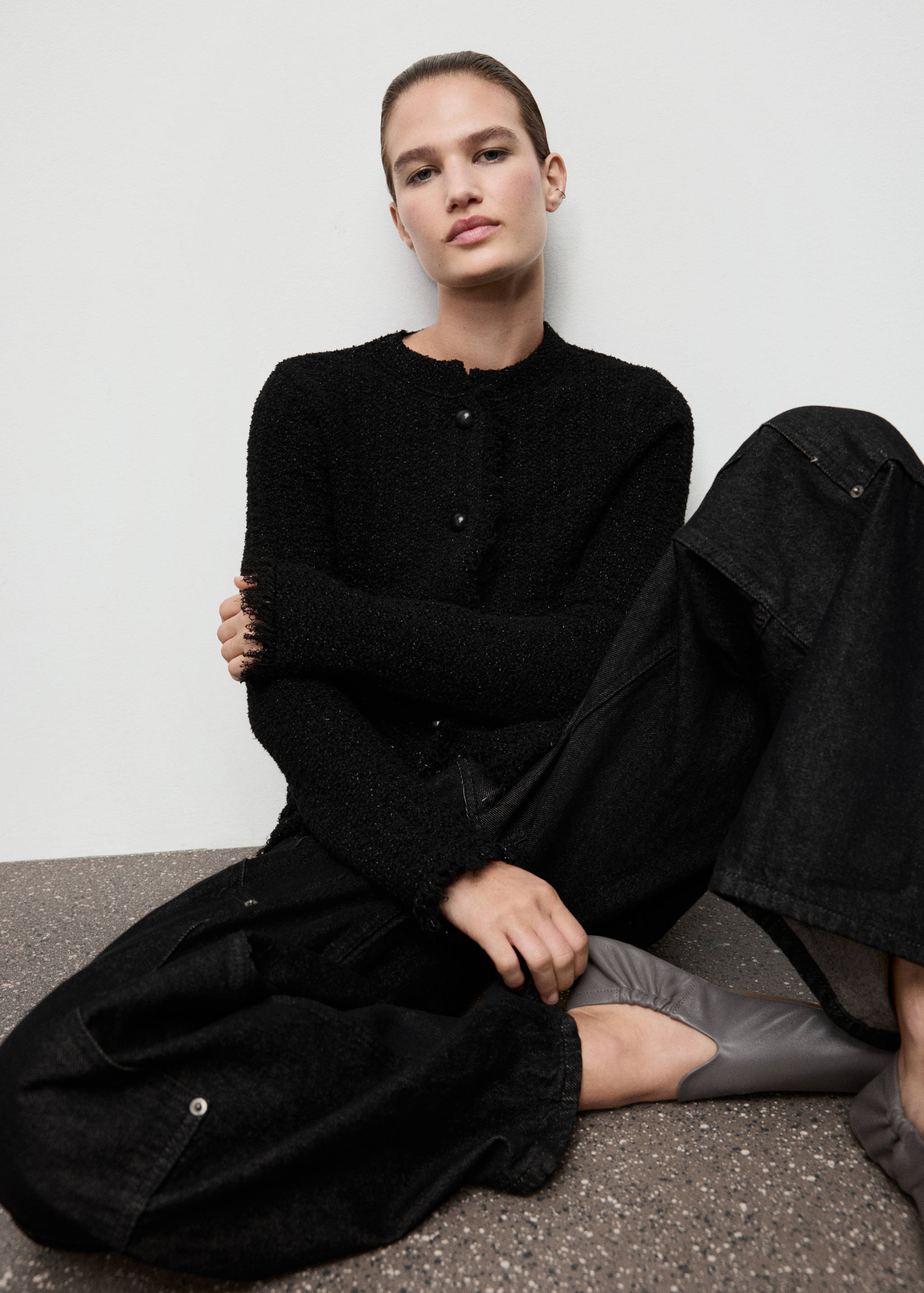 Tweed cardigan with frayed trims - Women | MANGO OUTLET USA