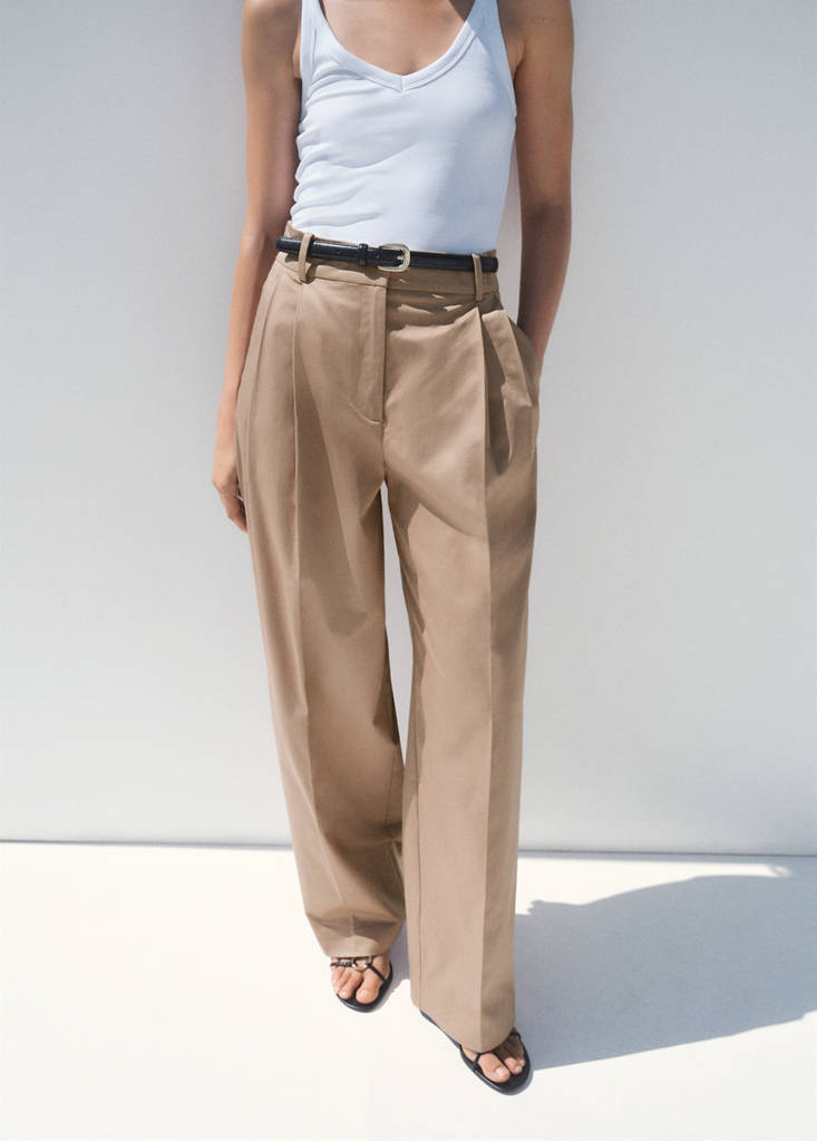 Pantalón algodón recto pinzas - Mujer | MANGO OUTLET España (Península ...
