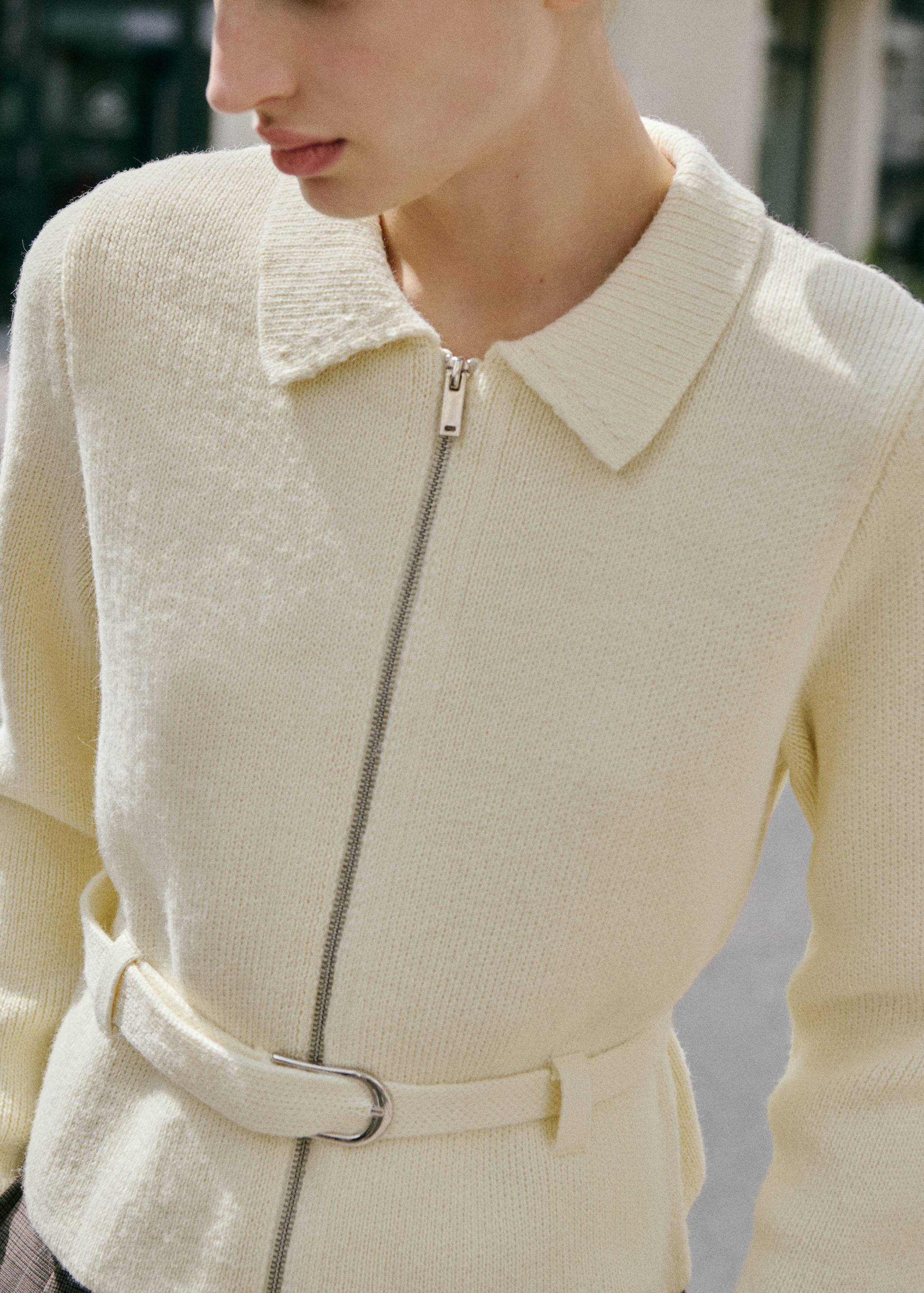 Knitted jacket with belt and buckle - Women | MANGO OUTLET USA