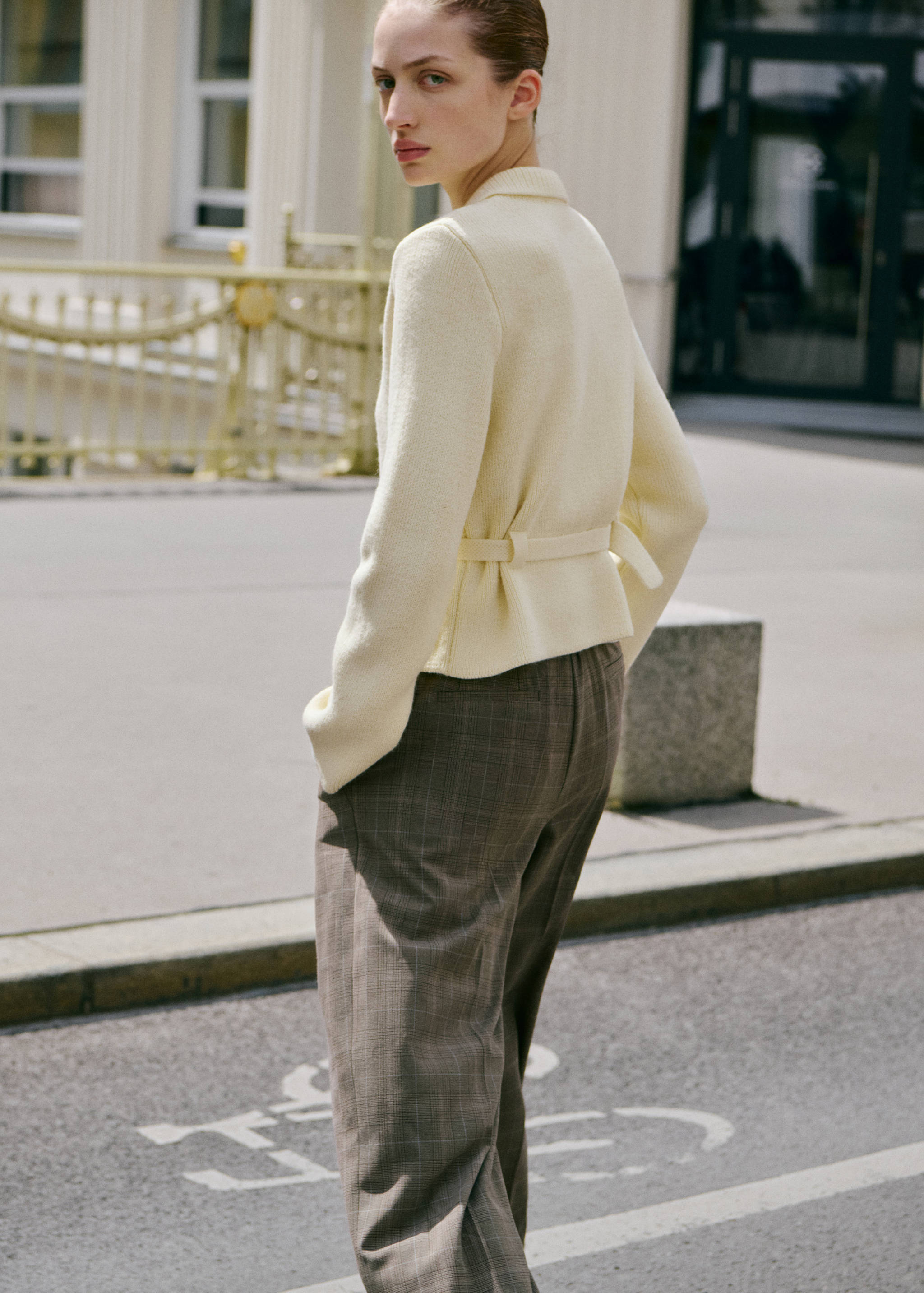 Knitted jacket with belt and buckle - Women | MANGO OUTLET USA