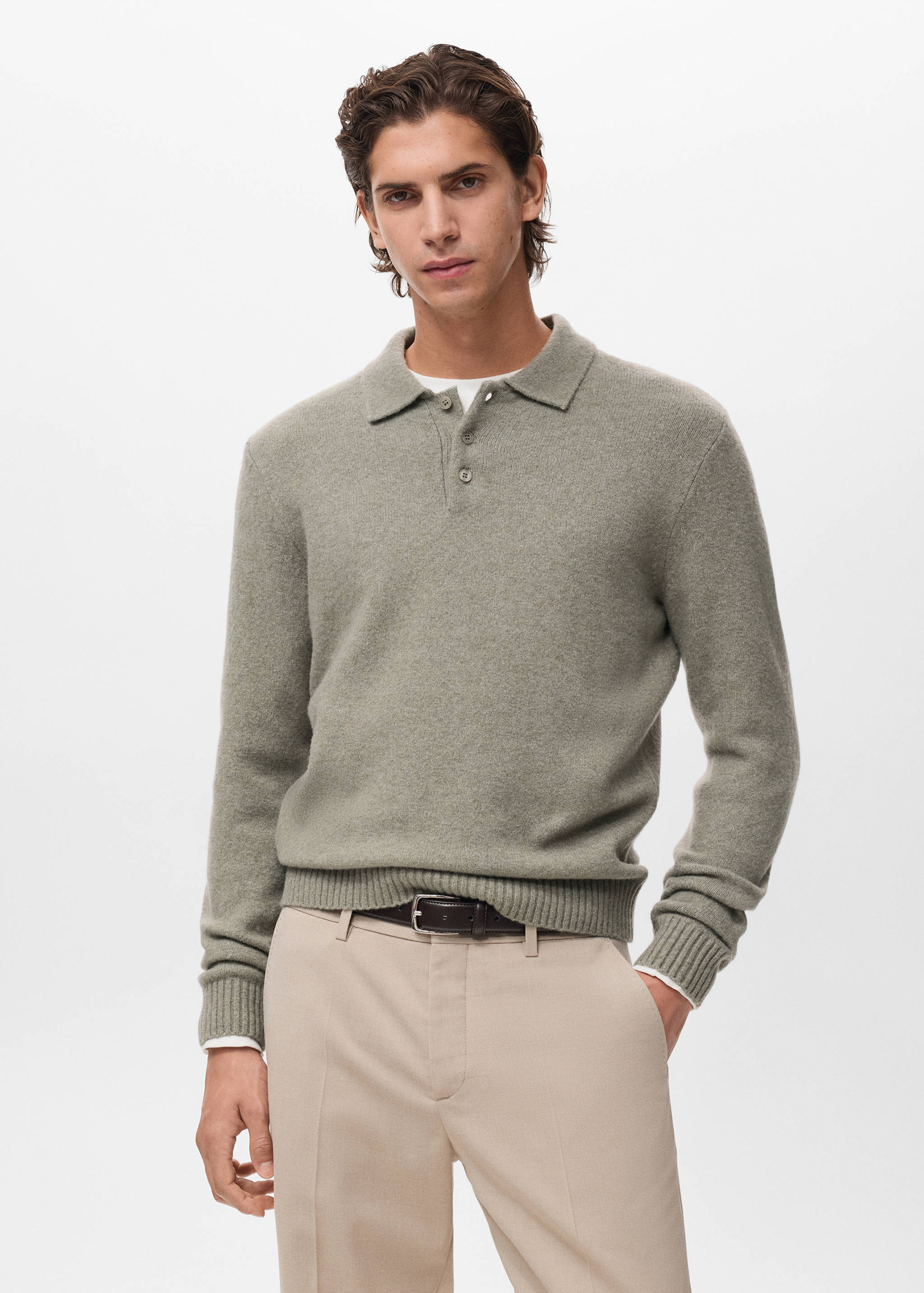 Knitted wool blend polo sweater - Men | MANGO OUTLET United Kingdom