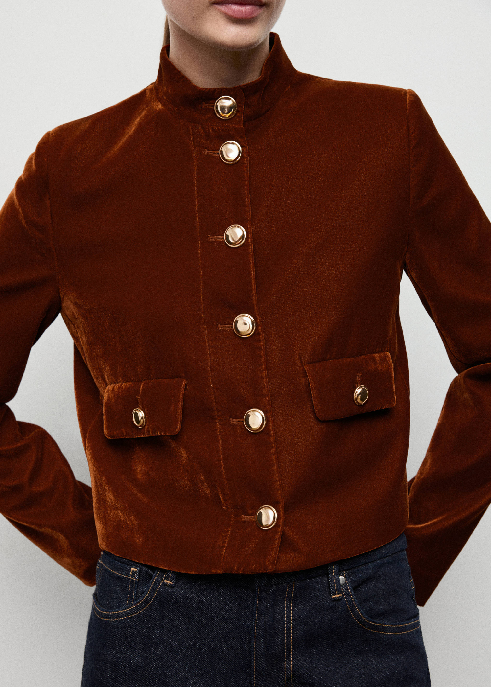 Velvet jacket with buttons - Women | MANGO OUTLET Greece