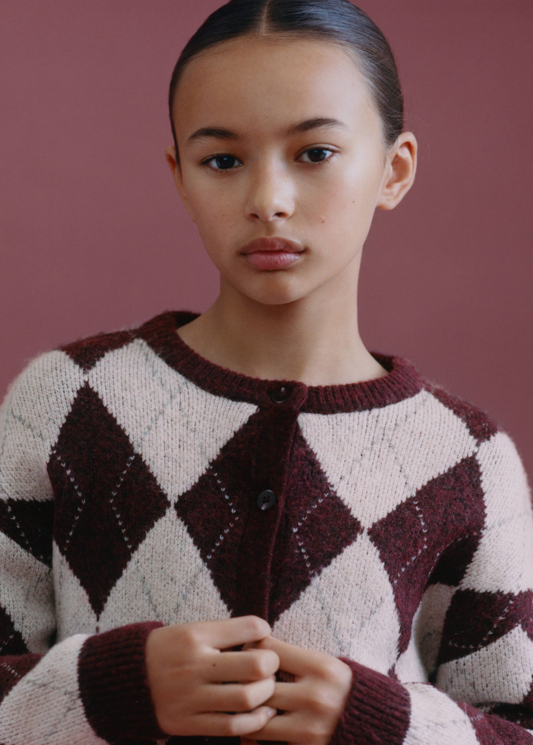 Argyle pattern knit cardigan - Girls | MANGO OUTLET United Kingdom