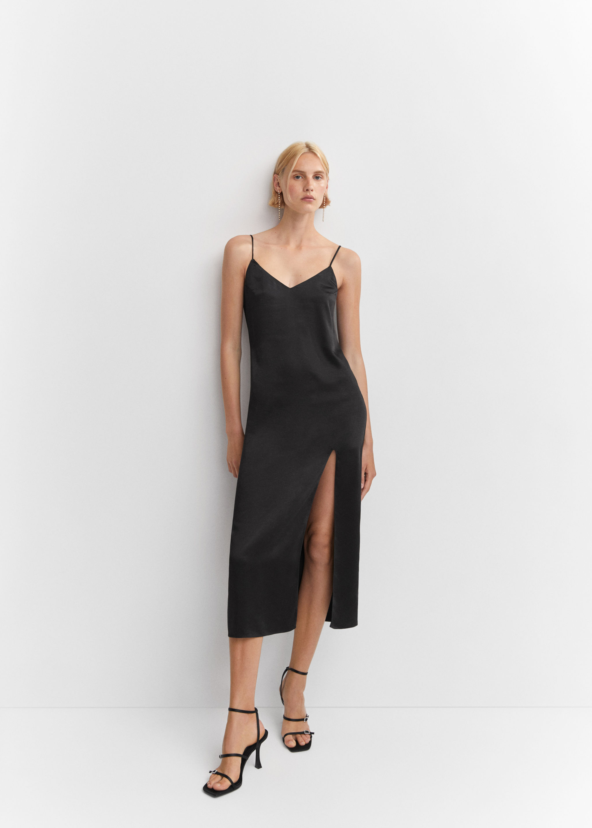 Side-slit satin dress - Women | MANGO OUTLET USA