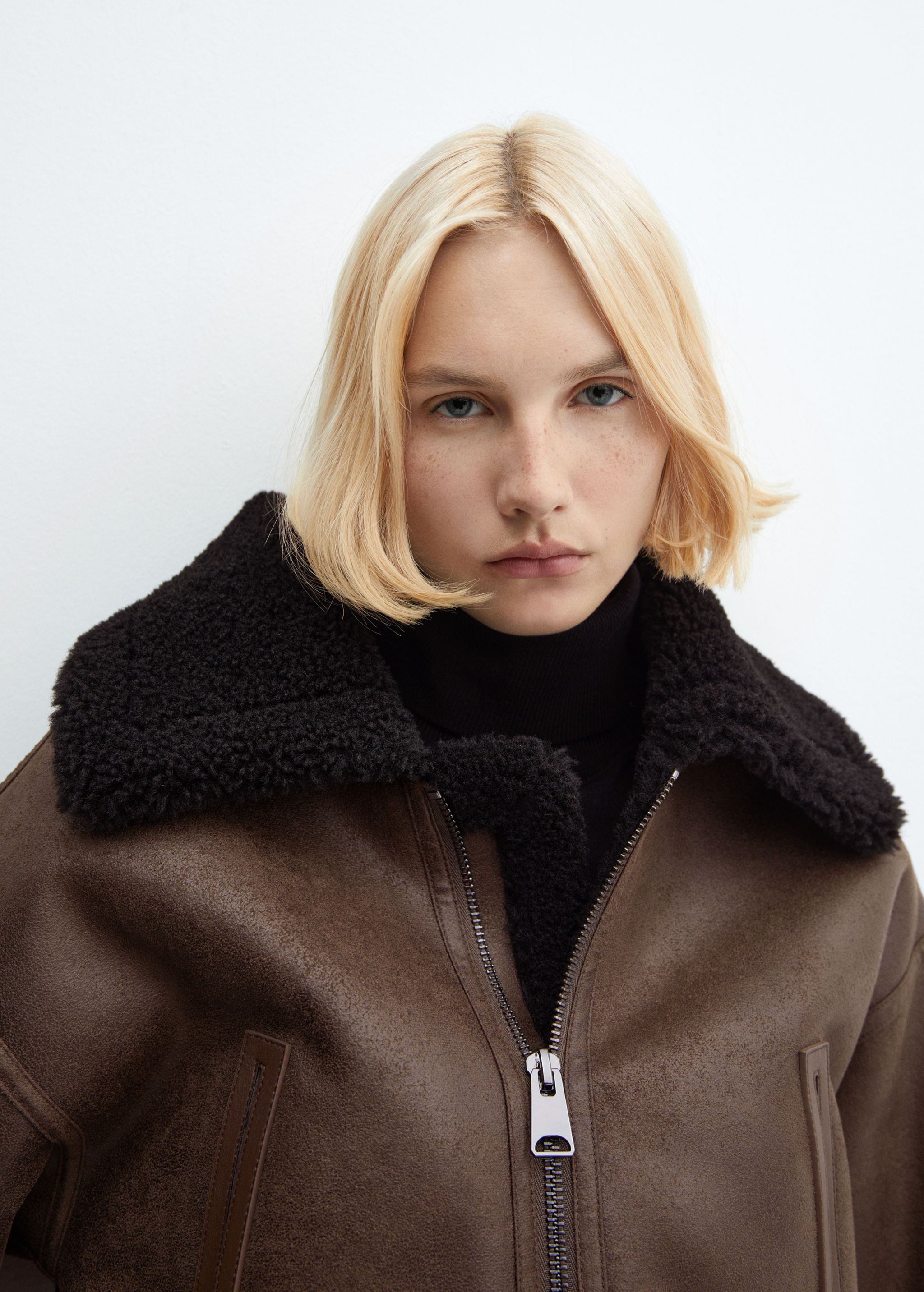 Shearling-effect lined short jacket - Women | MANGO OUTLET USA