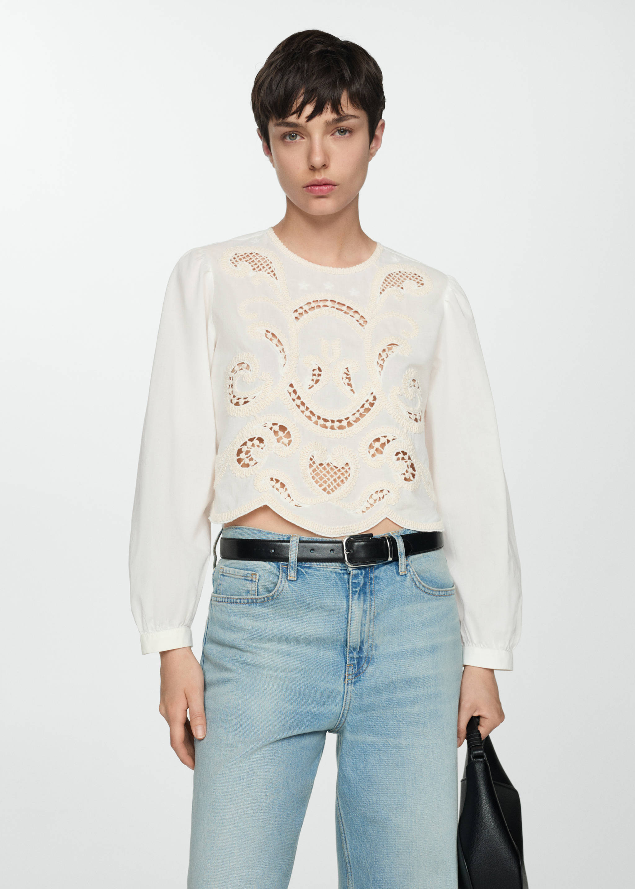 Bestickte Bluse mit Ballonärmel - Damen | MANGO OUTLET Deutschland
