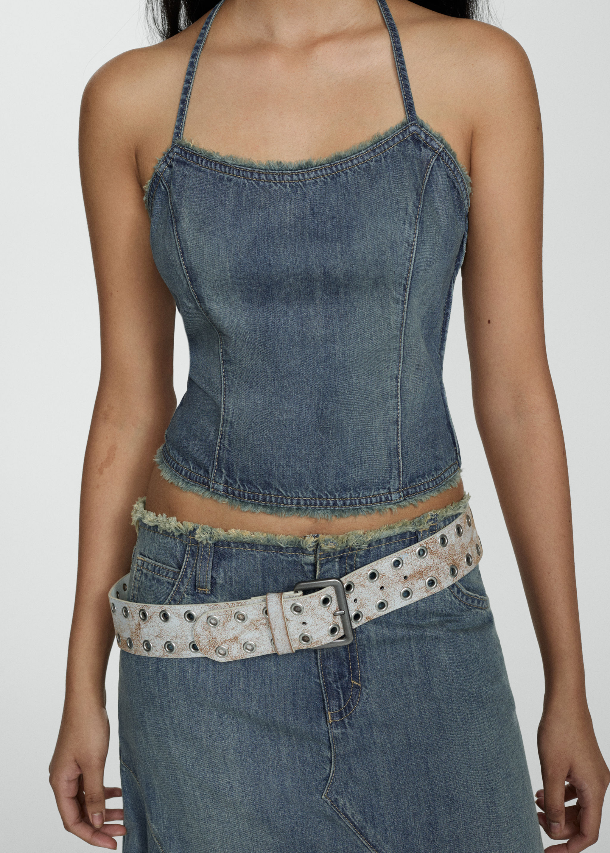 Denim top with frayed ends - Women | MANGO OUTLET USA Denim top with frayed ends - Women | MANGO OUTLET USA