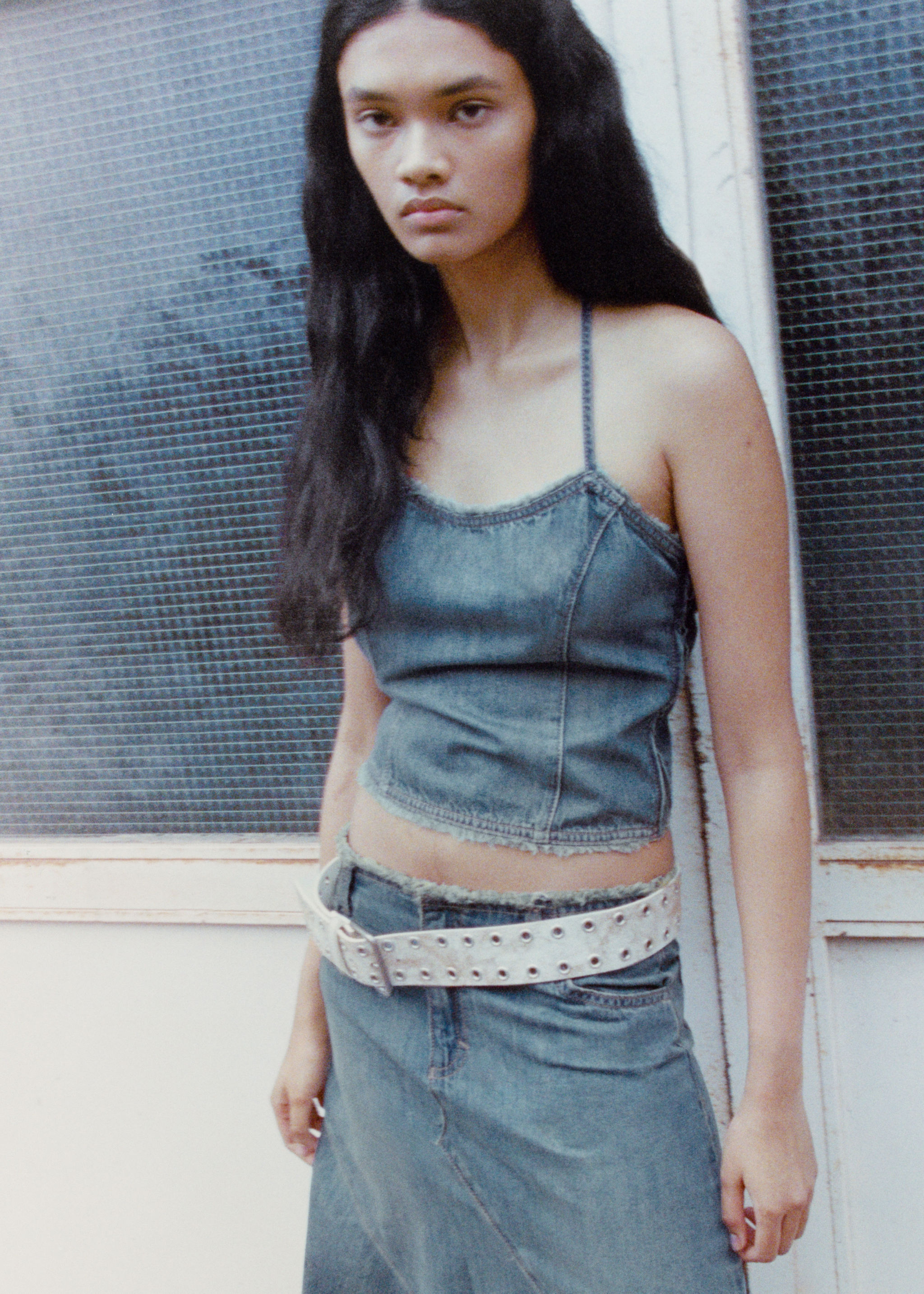 Denim top with frayed ends - Women | MANGO OUTLET USA Denim top with frayed ends - Women | MANGO OUTLET USA