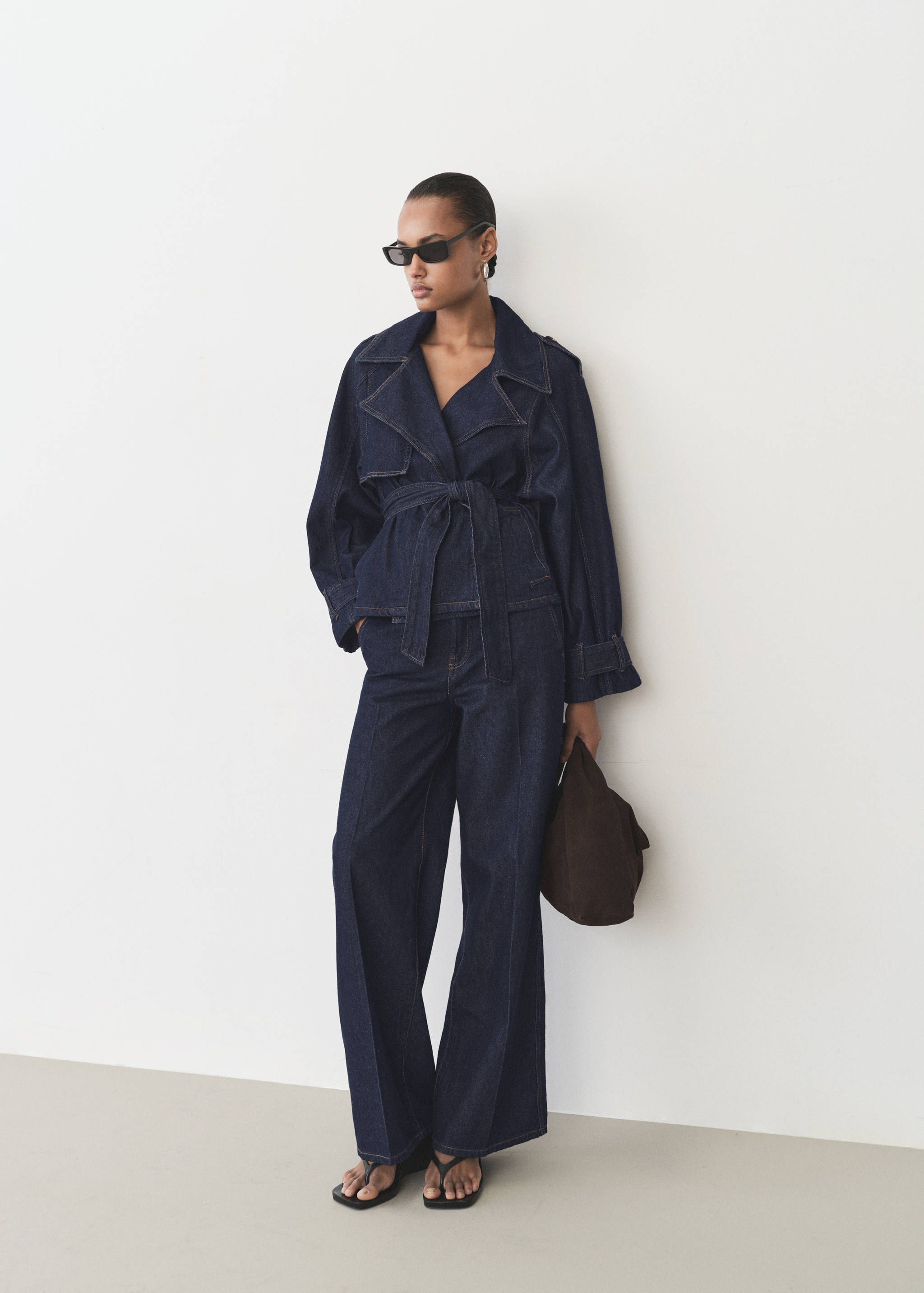 Short denim trench coat with belt - Women | MANGO OUTLET USA