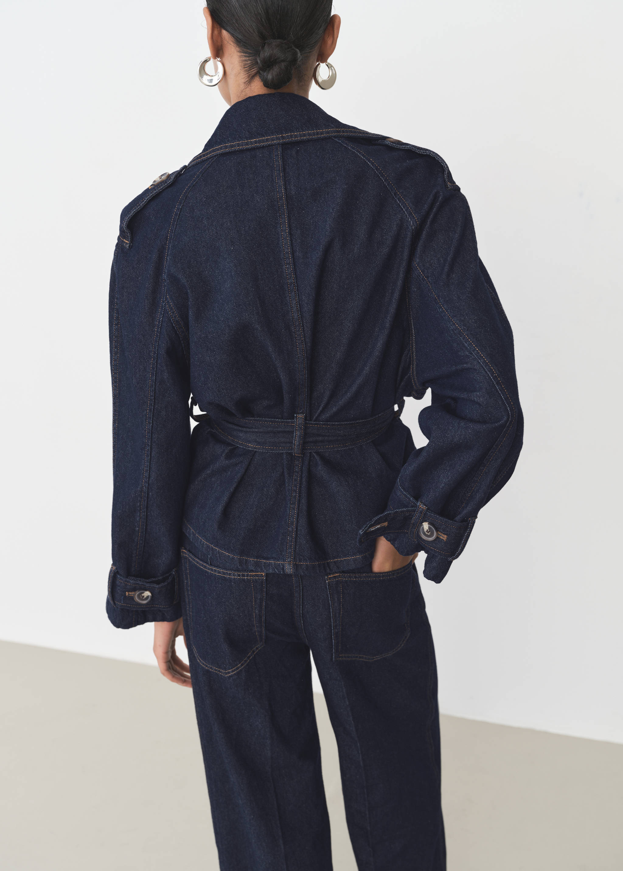 Short denim trench coat with belt - Women | MANGO OUTLET USA