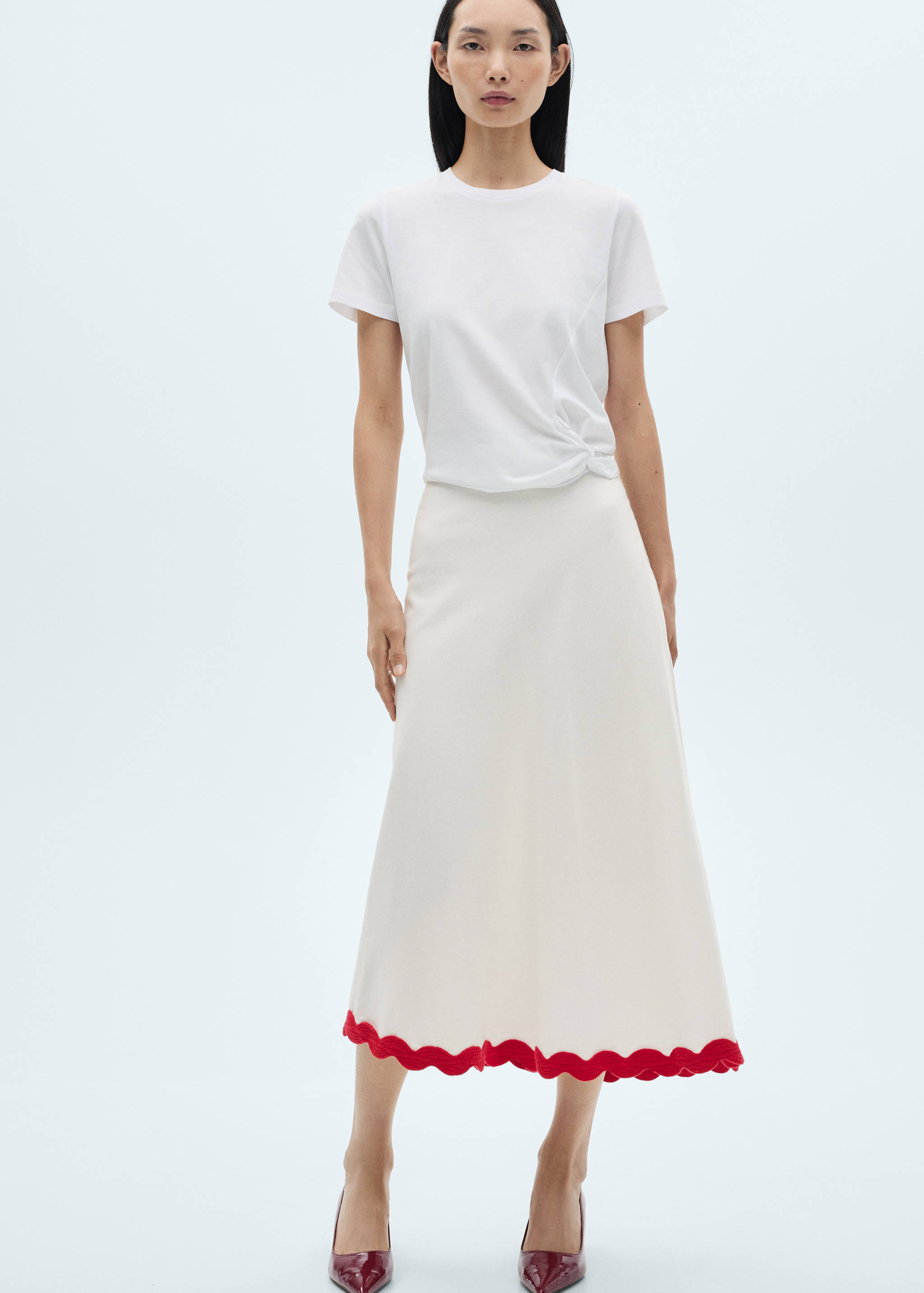 Midi-skirt with contrasting trim - Women | MANGO OUTLET USA