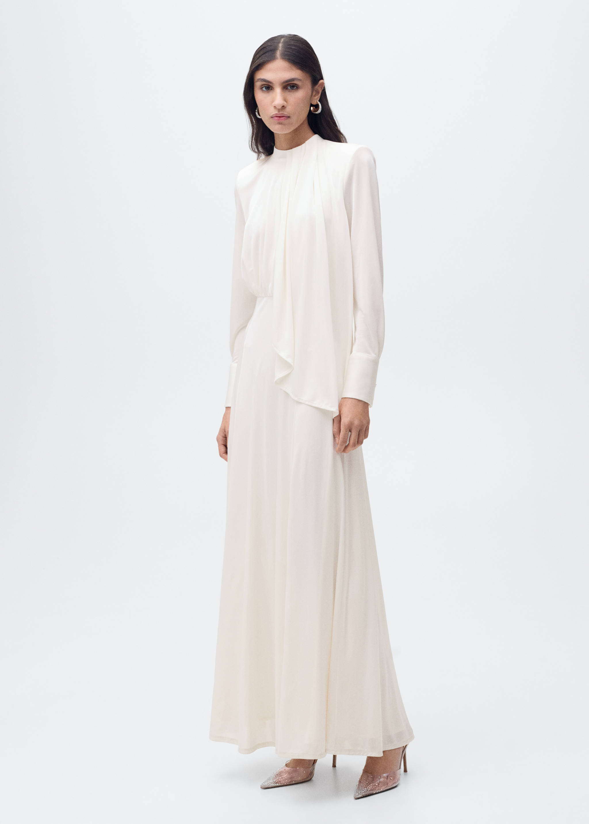 Vestido satinado volante cuello - Mujer | MANGO OUTLET EE.UU