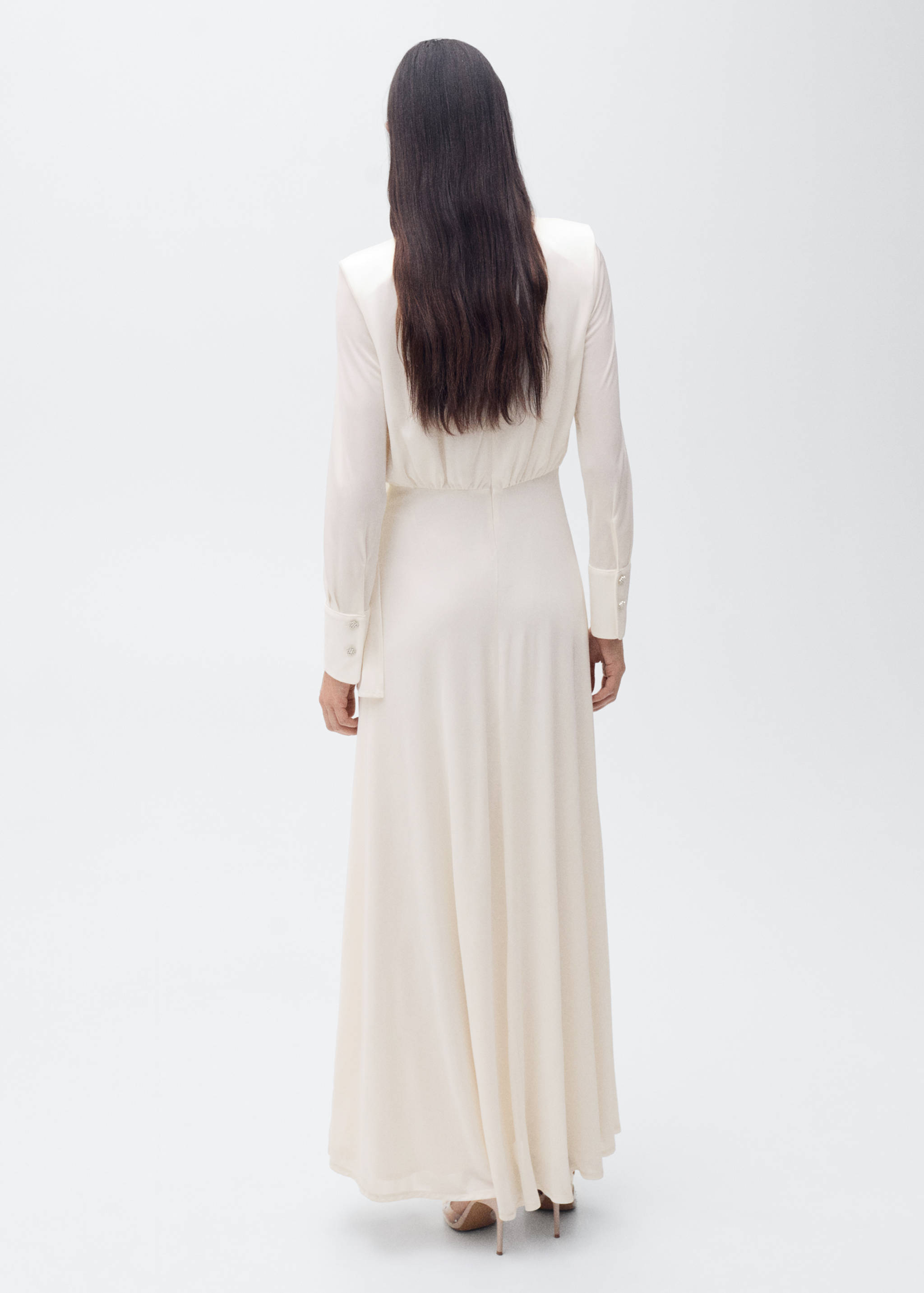 Vestido satinado volante cuello - Mujer | MANGO OUTLET EE.UU